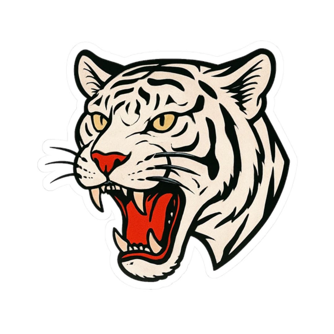 White Tiger Sticker, Neo-traditional Tattoo Tiger Decal, Boho Big Cat ...