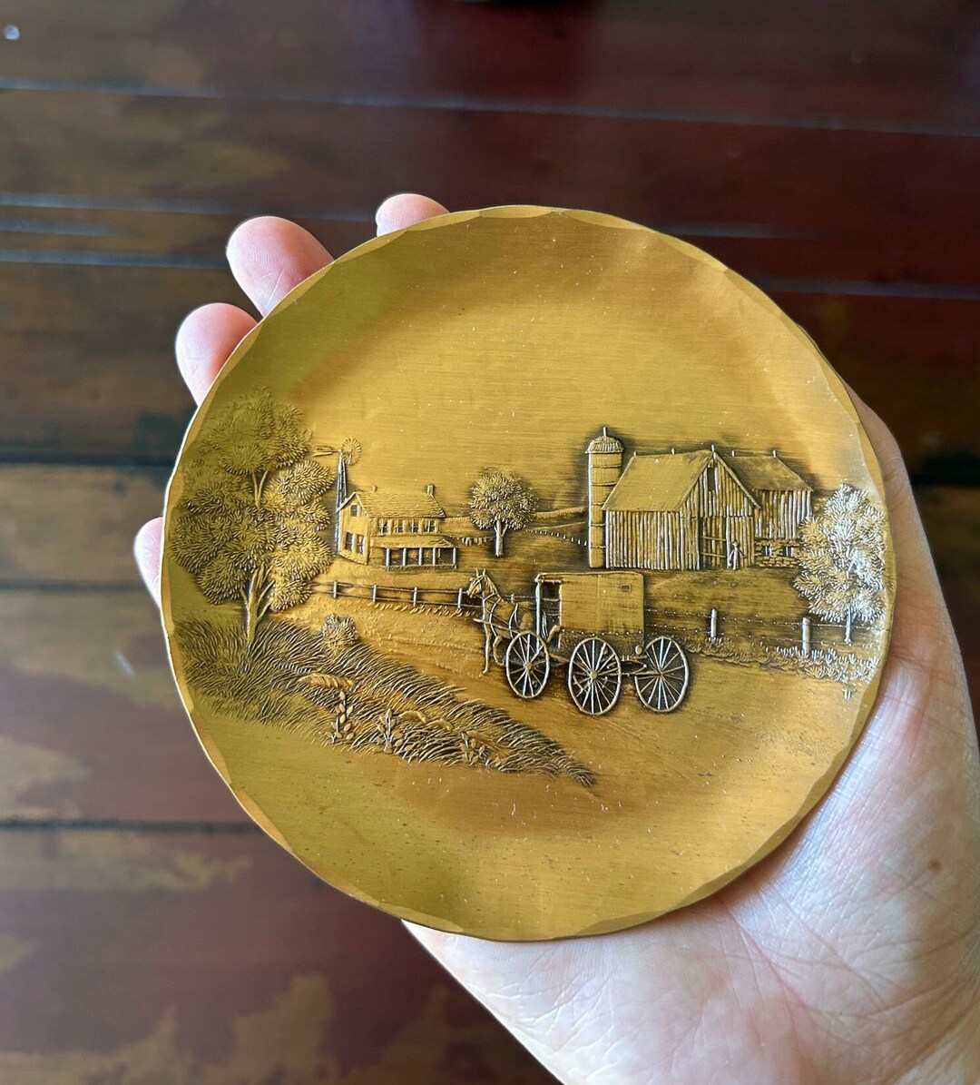 Vintage Wendell August Solid Bronze Forge Handmade Amish Farmer Plate ...