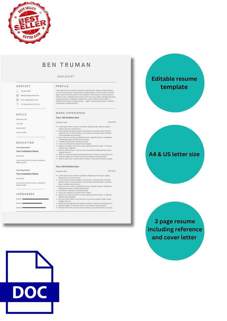 Resume Template, CV Template Clean, Professional Resume ATS Friendly ...