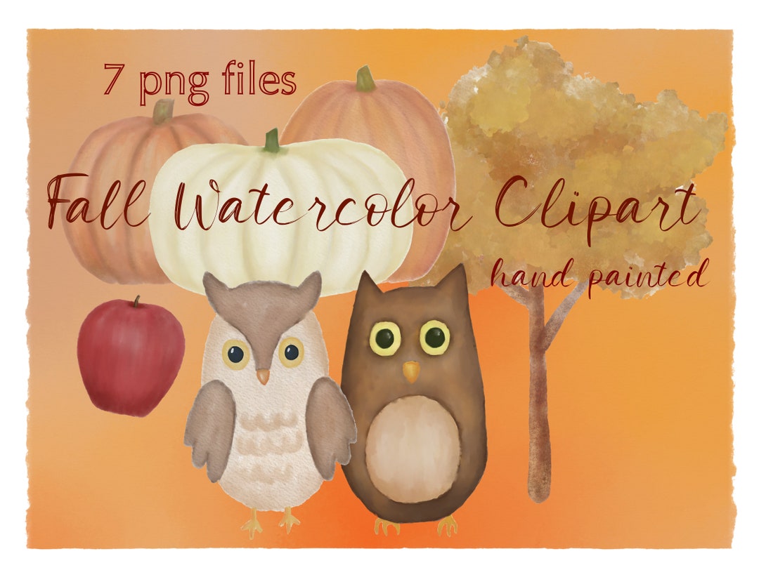 Fall Hand-painted Watercolor Clipart - 7 Files - 300 DPI PNG - Pumpkins ...