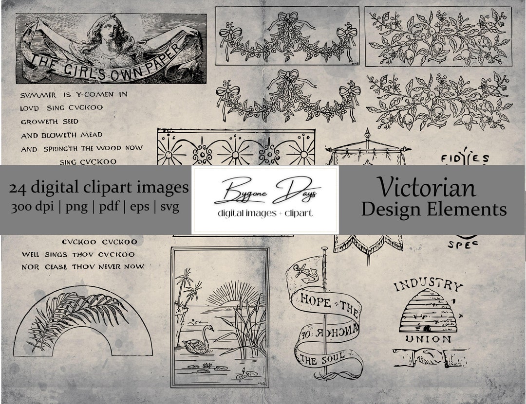 24 Victorian Drawings - Design Elements - Digital Clipart Images - 300 ...