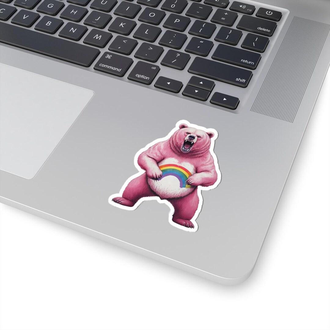 Pink Bear Sticker, Angry Bear, Rainbow Design, Kiss-cut Sticker - Etsy