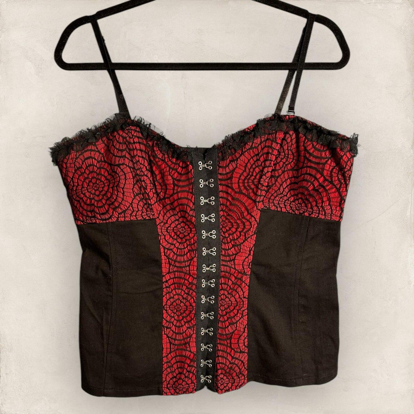 Y2K ROYAL BONES Red Lace Corset Top Xl Grunge Emo Mallcore Early 2000s ...