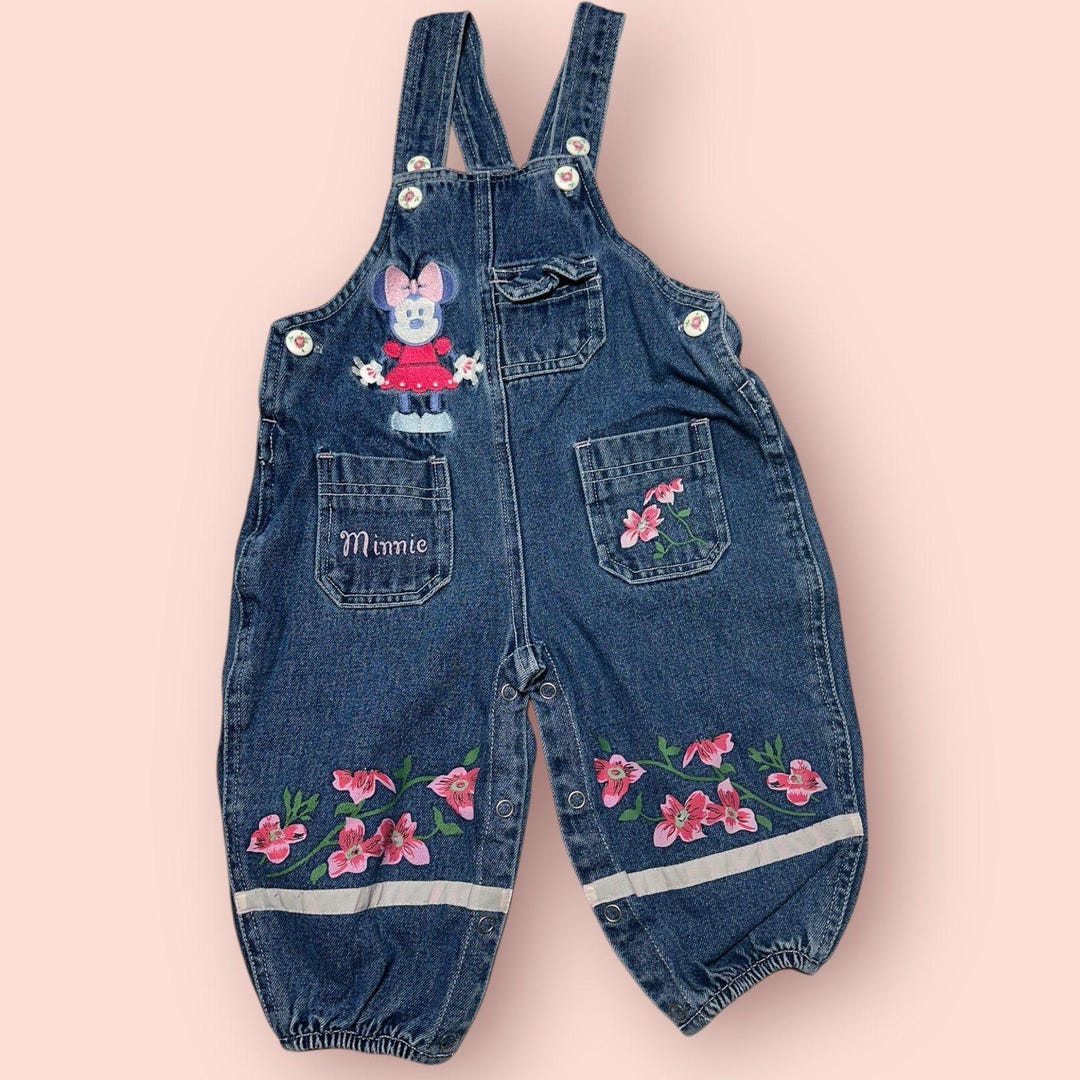 Vintage Mickey & Co Minnie Mouse Floral Denim Overalls 12 Months - Etsy