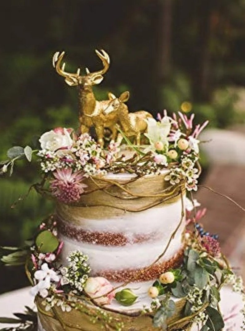Metallic Gold Deer Cake Topper Buck and Doe Pair Wedding Cake - Etsy