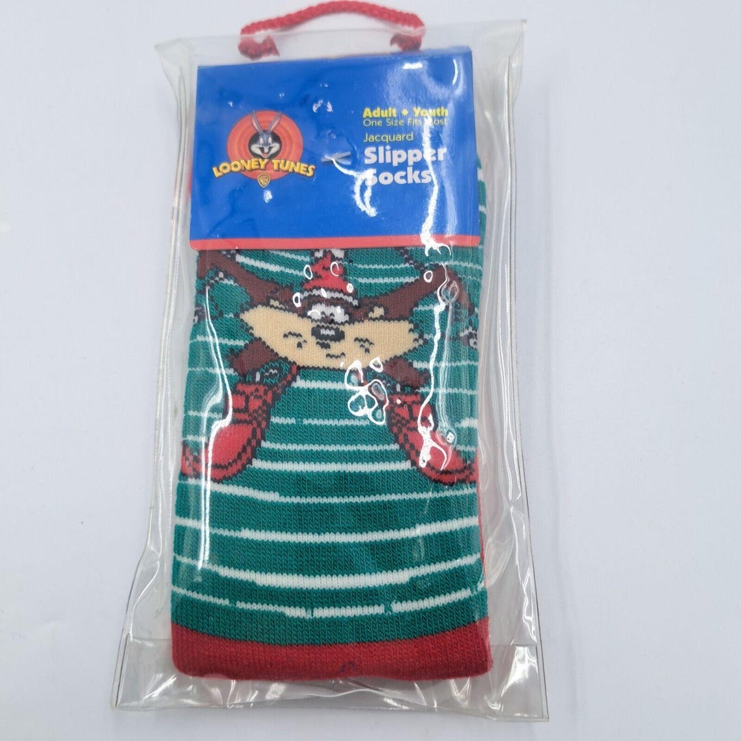 1999 Vintage Looney Tunes Taz Slipper Socks Christmas Skiing Tasmanian ...