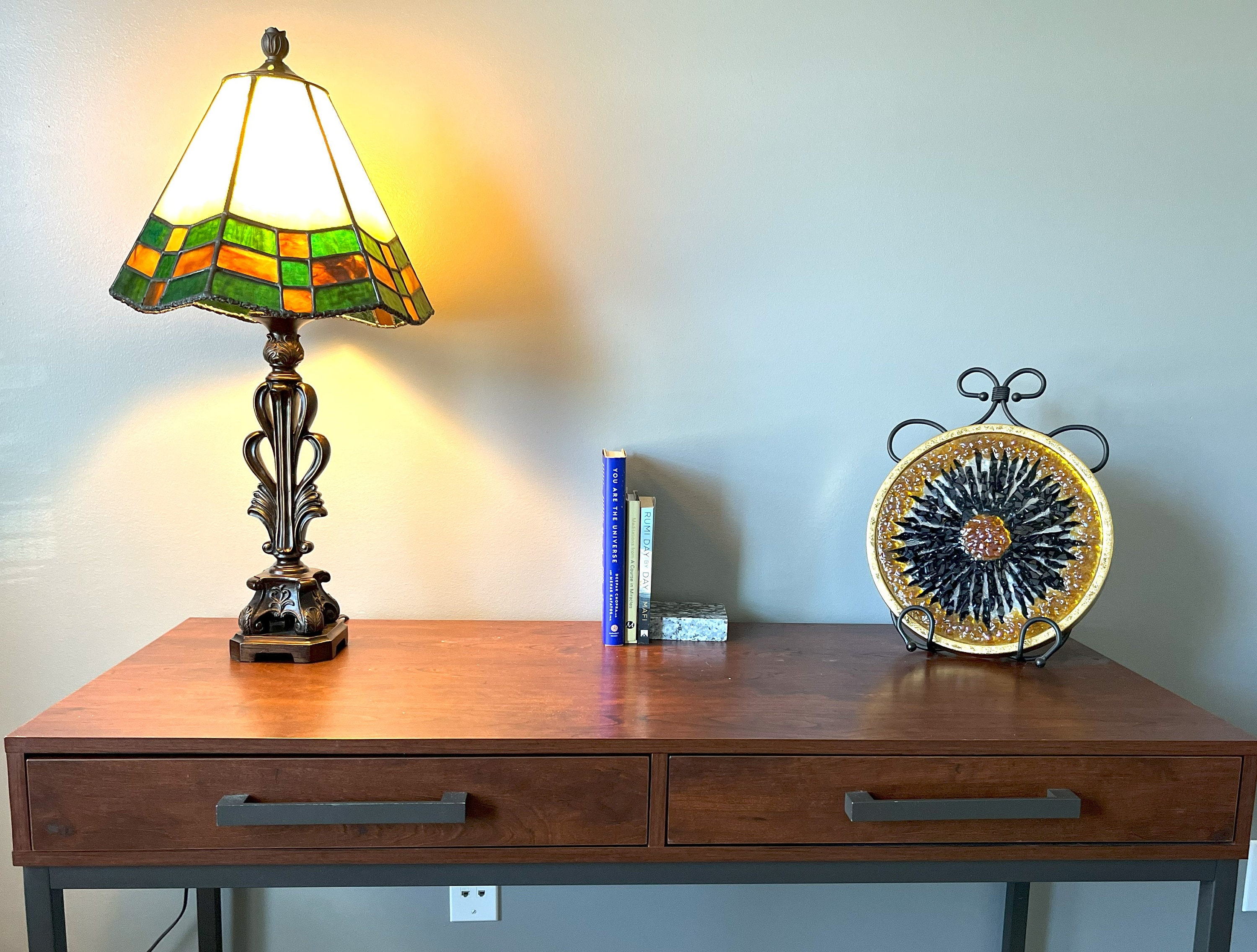 Tiffany Mission Style Stained Glass Table Lamp Shade & Lamp green ...