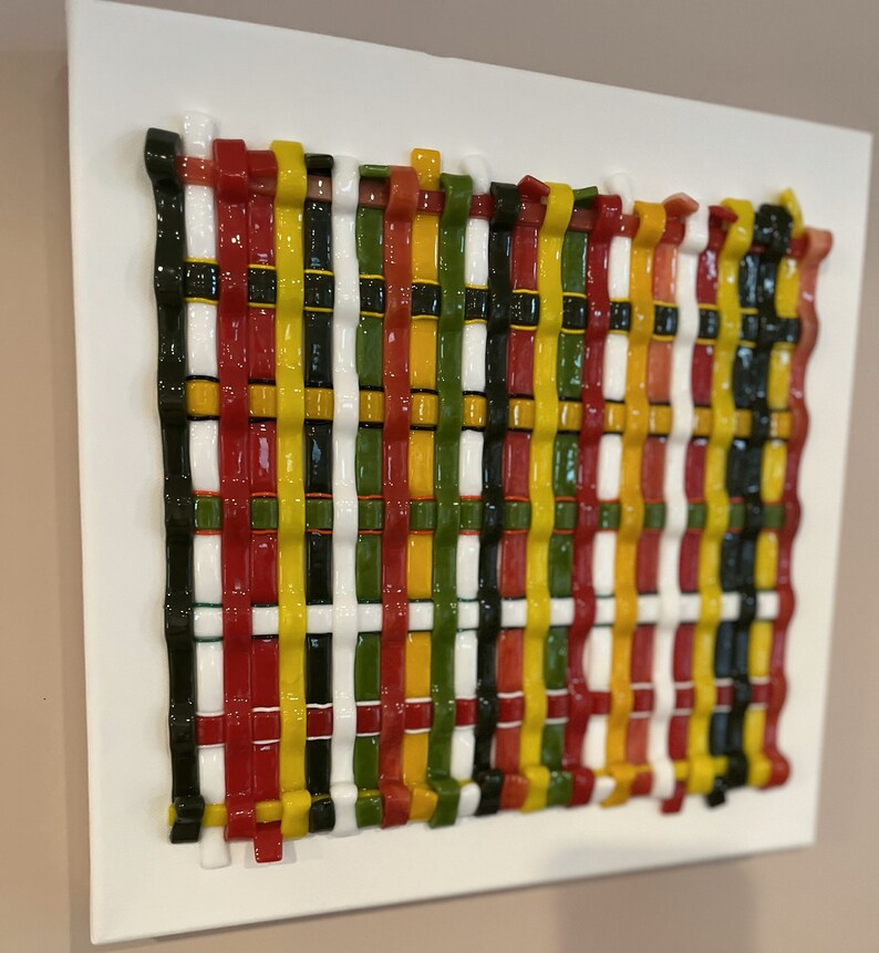Fused Glass Farm Kitchen Basket Weave on 12 X 12 by 1 1/2 Inch Think ...