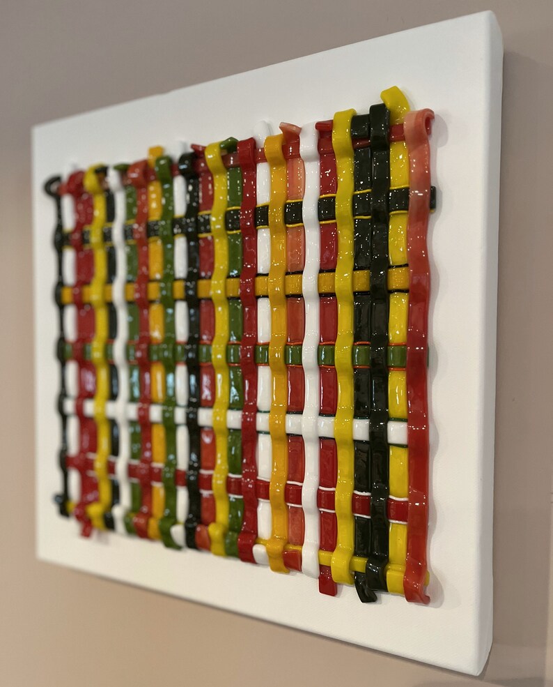 Fused Glass Farm Kitchen Basket Weave on 12 X 12 by 1 1/2 Inch Think ...