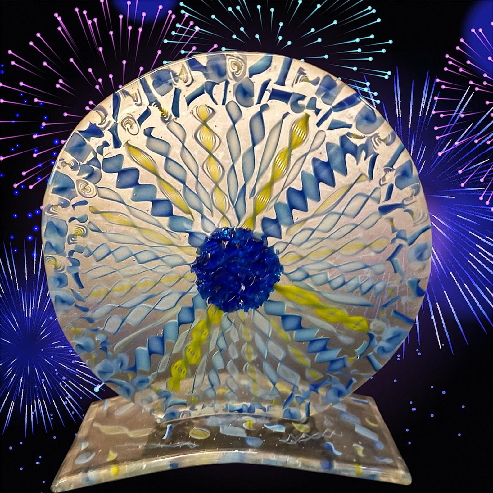 Fused Glass Cane & Murrini Sculpture - Handmade Art Glass Centerpiece ...