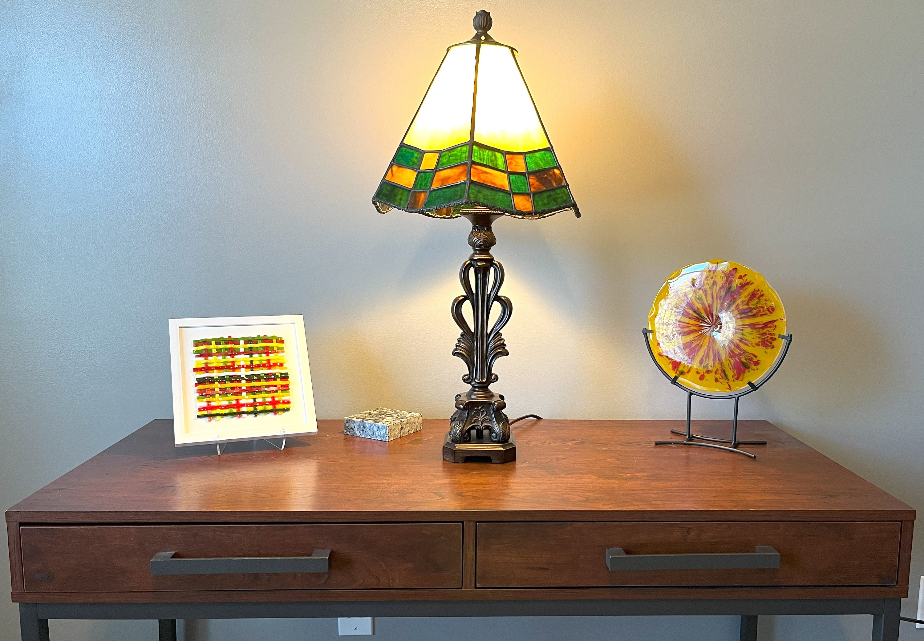Tiffany Mission Style Stained Glass Table Lamp SHADE (green, Gold ...