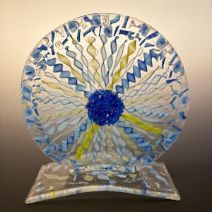 Fused Glass Cane & Murrini Sculpture - Handmade Art Glass Centerpiece ...