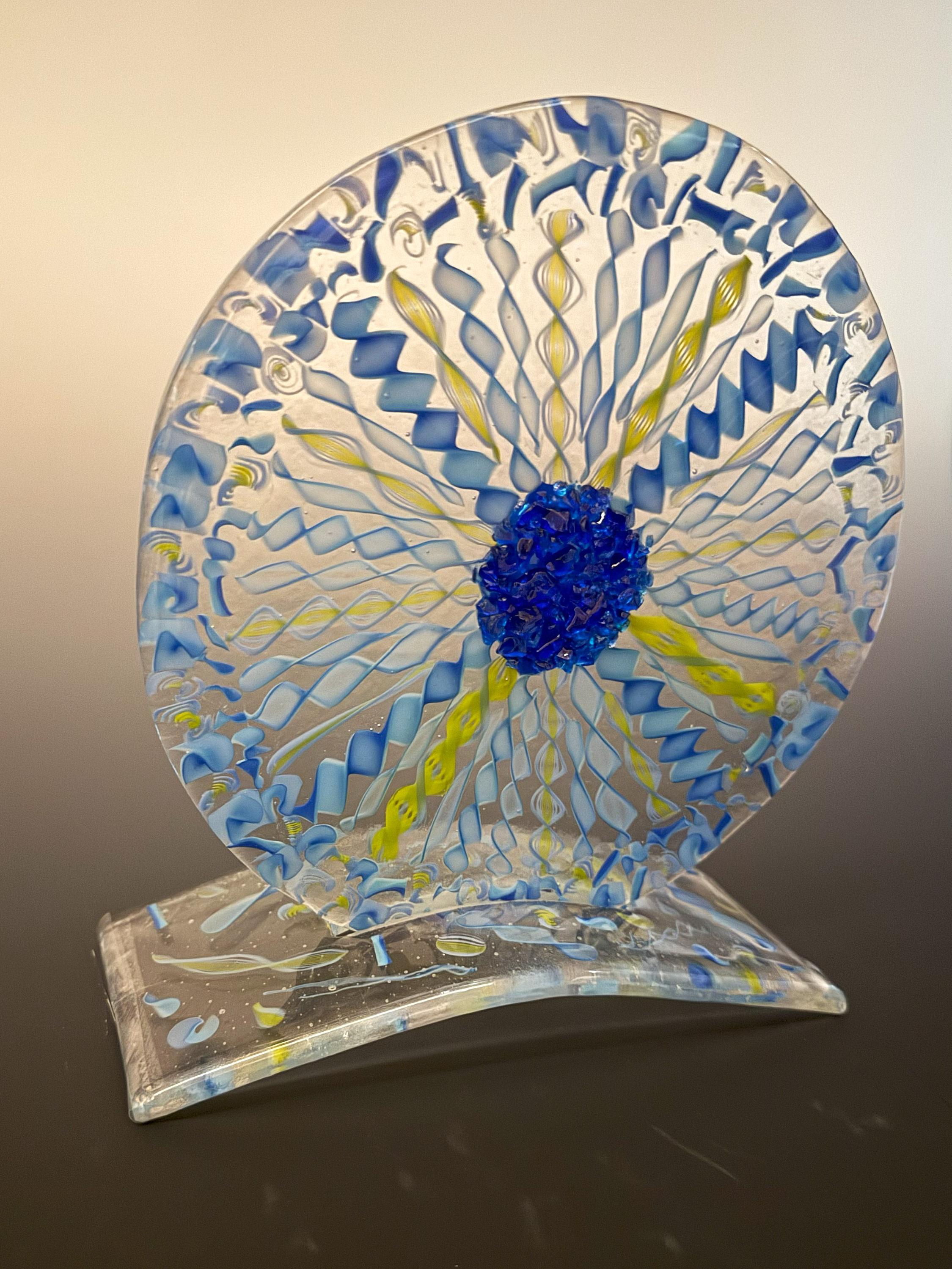 Fused Glass Cane & Murrini Sculpture - Handmade Art Glass Centerpiece ...