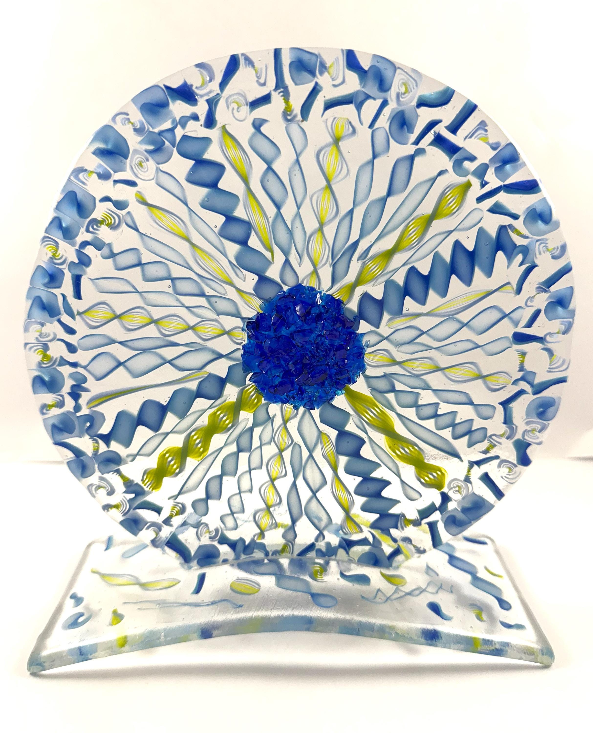 Fused Glass Cane & Murrini Sculpture - Handmade Art Glass Centerpiece ...