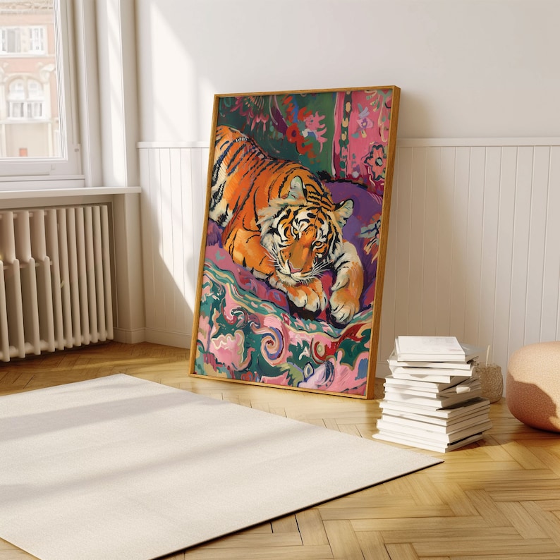 Tiger Art Poster, Maximalist Bedroom Wall Art, Dopamine Decor, Purple ...