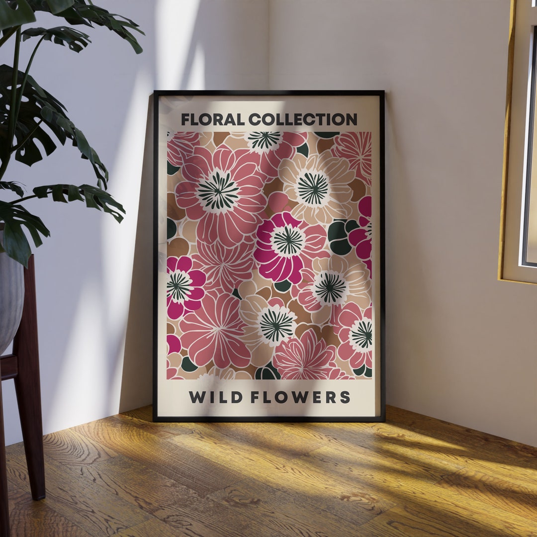 Botanical Flower Poster - Vibrant Boho Wall Decor - Etsy