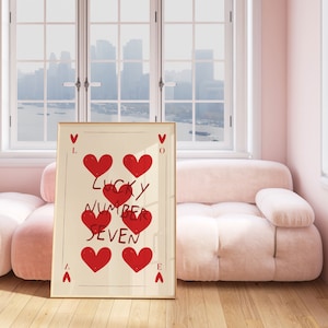 Lucky Number Print, Playing Card Poster, Trendy Retro Art, Bar Decor ...