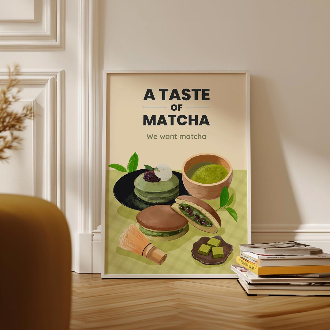 Matcha Green Tea Wall Art, Japanese Dessert Illustration (kitchen Cafe ...