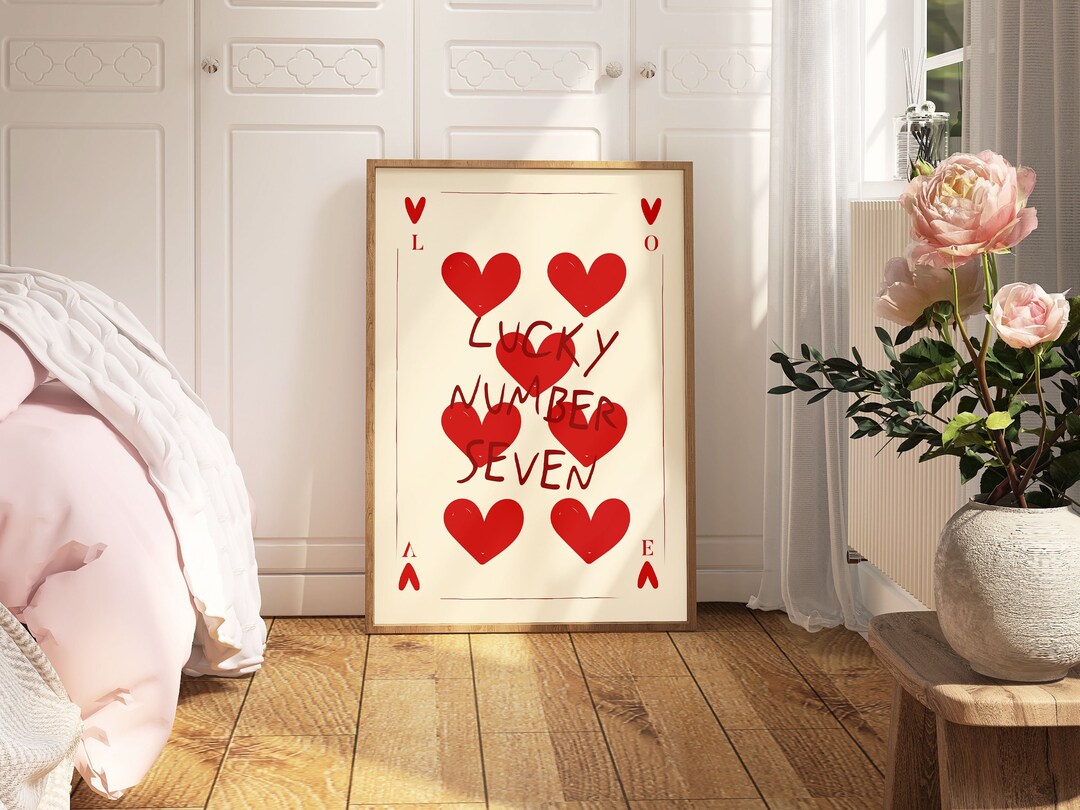 Lucky Number Print, Playing Card Poster, Trendy Retro Art, Bar Decor ...
