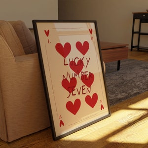 Lucky Number Print, Playing Card Poster, Trendy Retro Art, Bar Decor ...