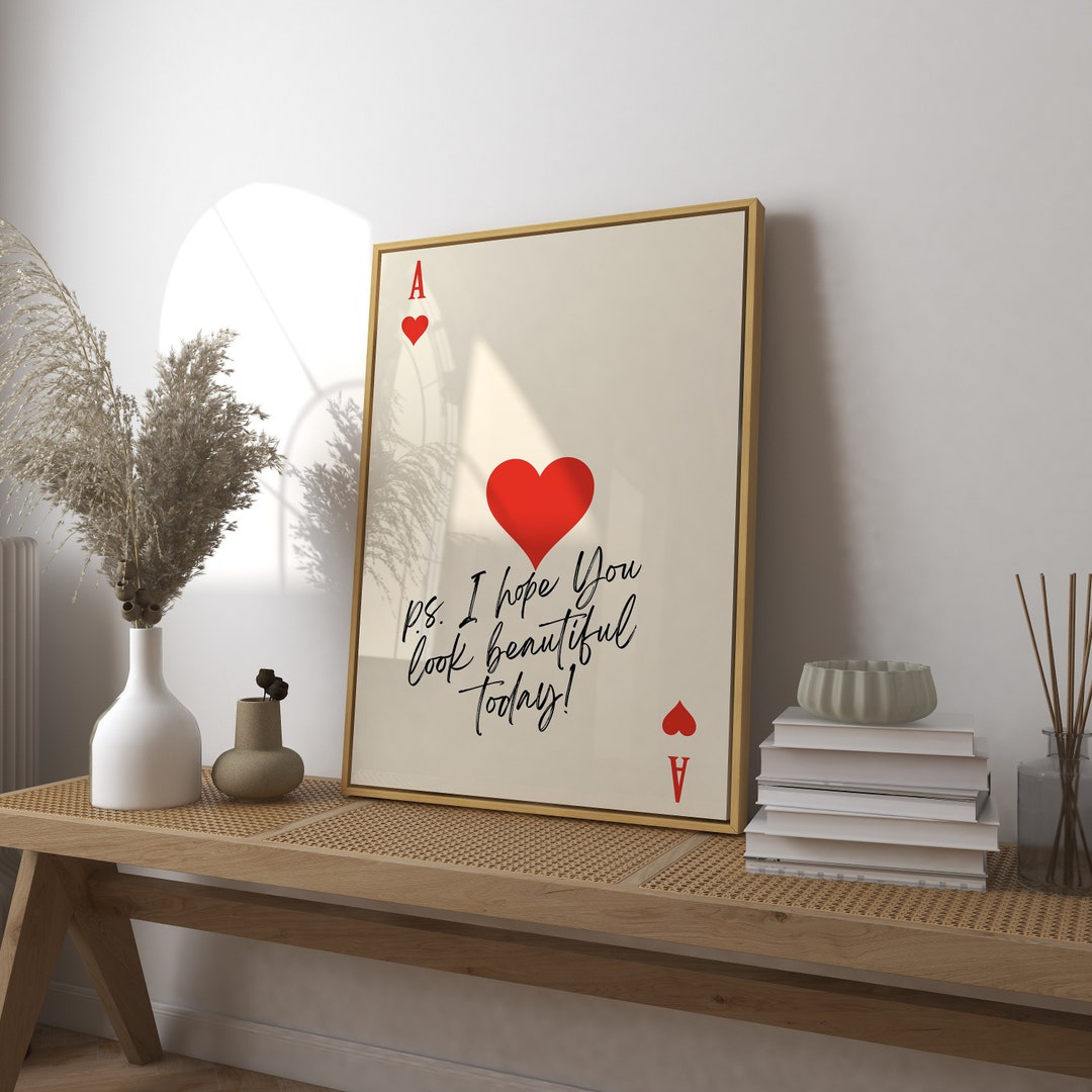 Ace of Hearts Print, Playing Card Poster, Trendy Retro Art, Bar Decor ...
