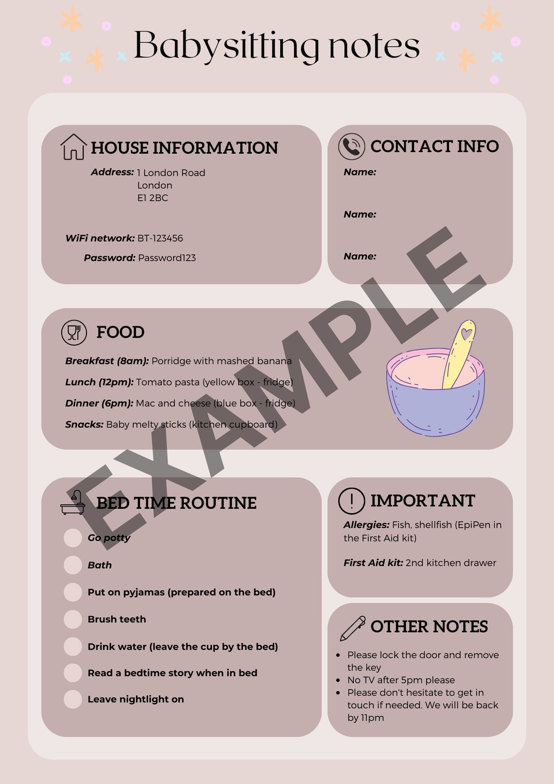 Editable Babysitter Notes Babysitting Notes Organised Mum Mum Planner ...