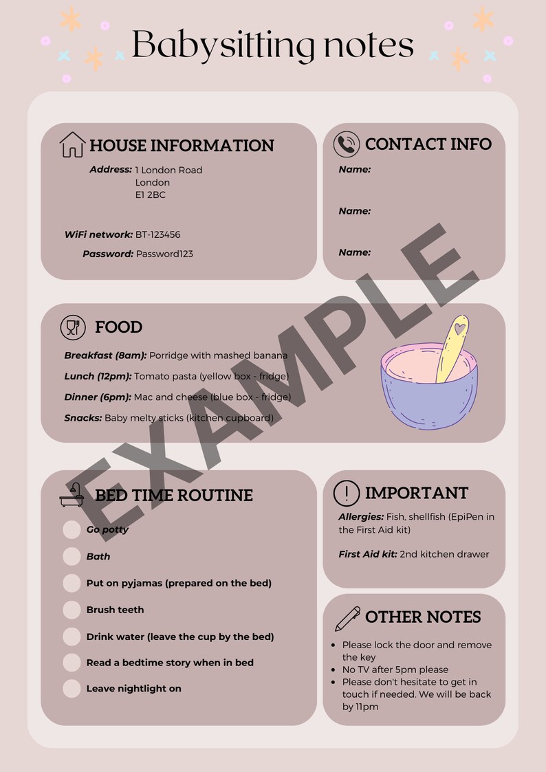 Editable Babysitter Notes Babysitting Notes Organised Mum Mum Planner ...