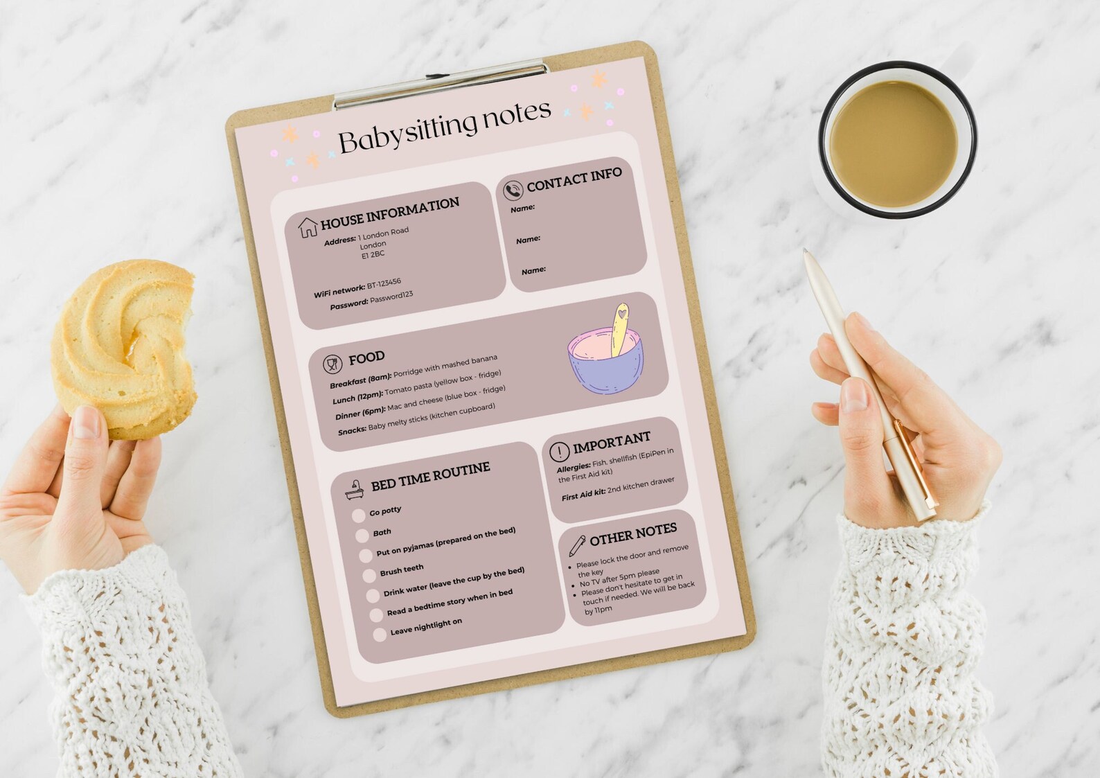 Editable Babysitter Notes Babysitting Notes Organised Mum Mum Planner ...