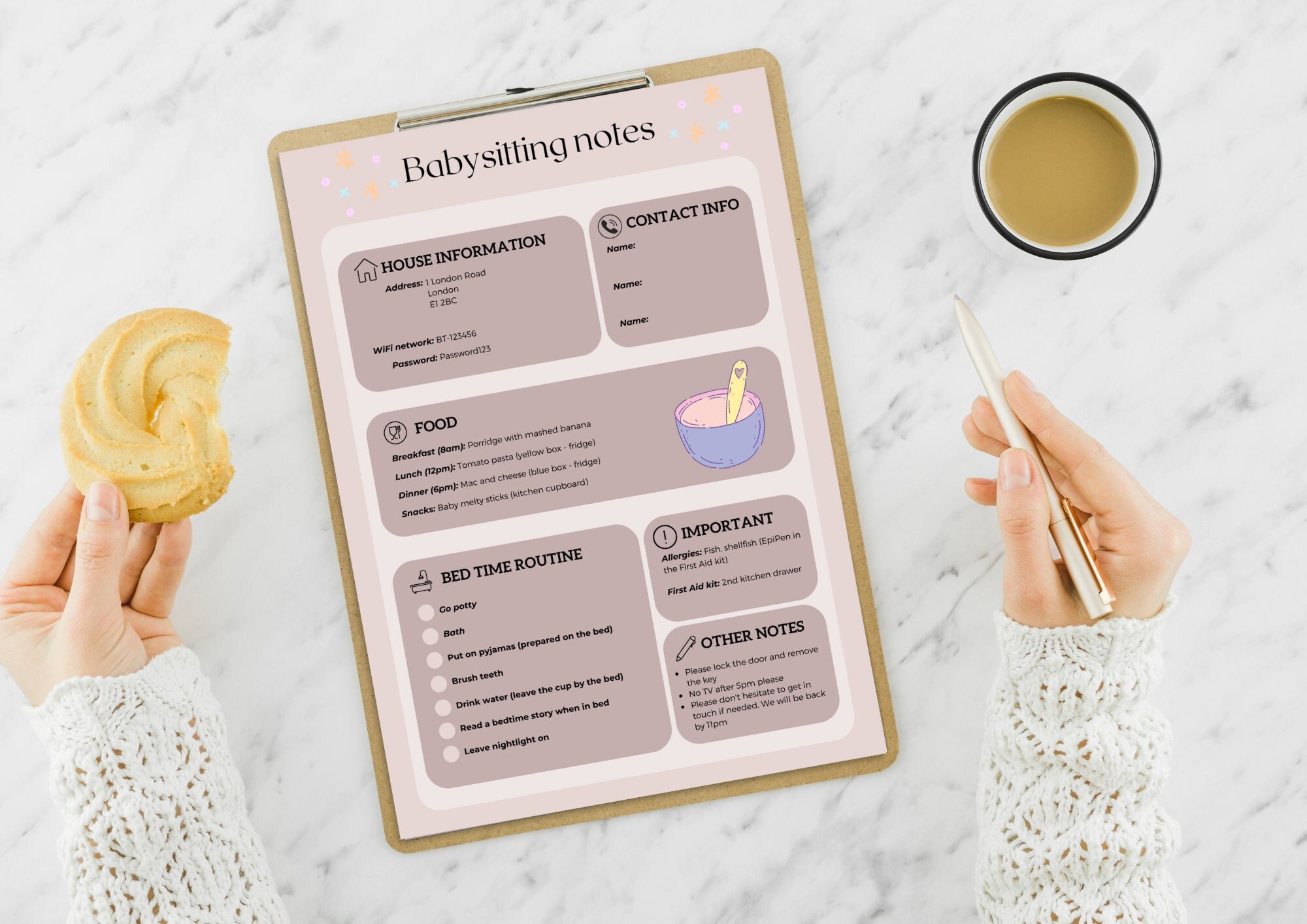 Editable Babysitter Notes Babysitting Notes Organised Mum Mum Planner ...