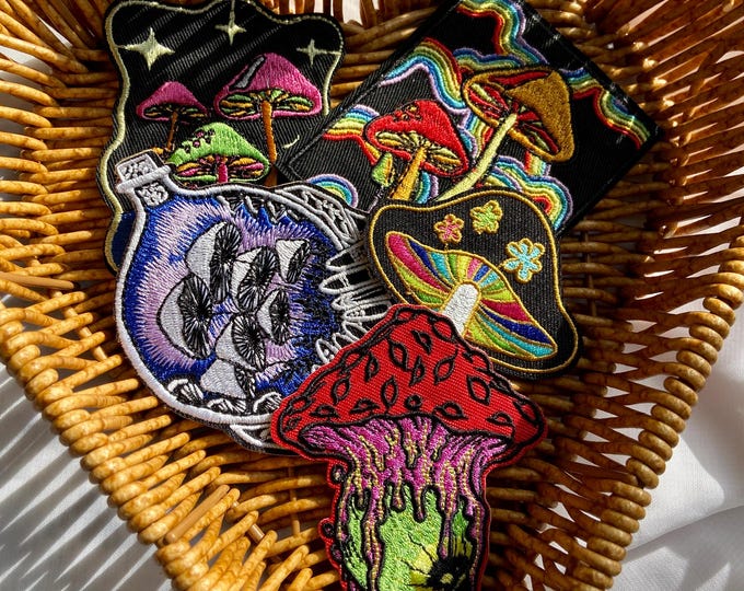 Psychedelic Mushroom Embroidered Patches // Iron on Patch // Embroidery ...