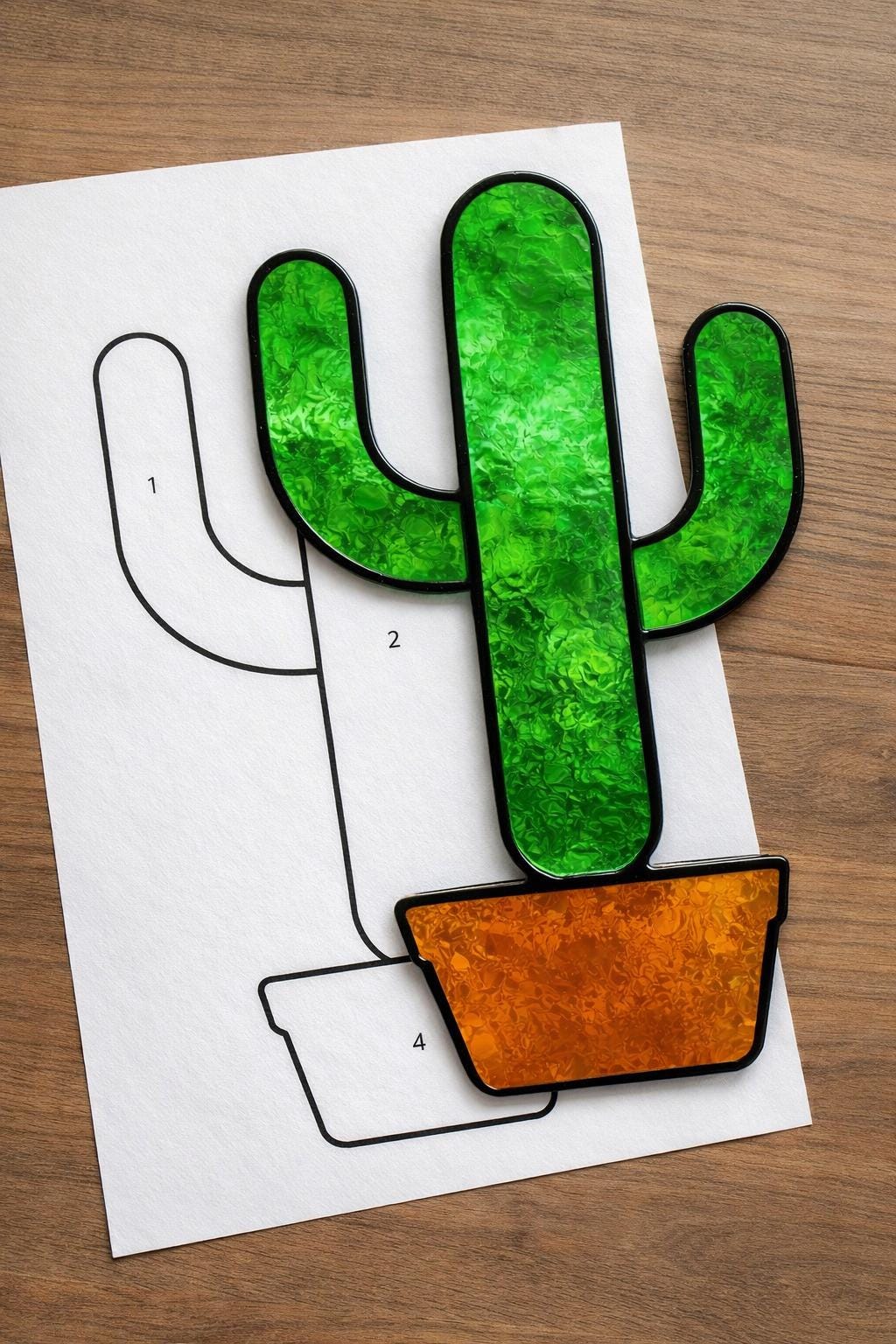 Cactus Stained Glass Sun Catcher Pattern, Digital Download PDF - Etsy