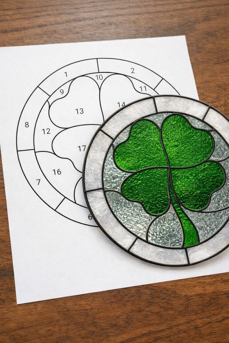 Shamrock Clover Stained Glass Sun Catcher Printable Pattern, Digital ...