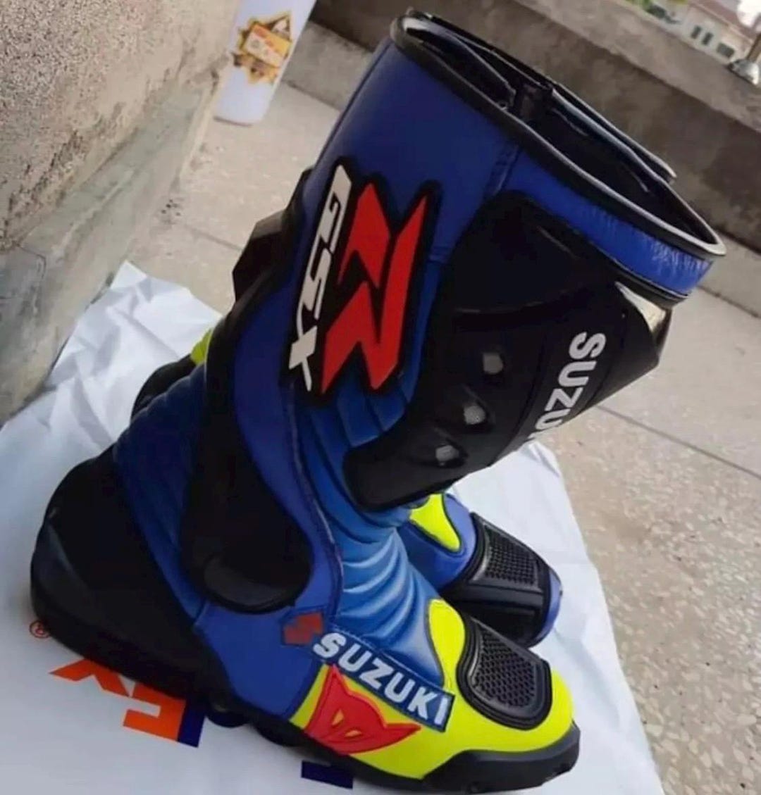 Suzuki Motorbike Racing Leather Boots-cowhide Leather and Certified ...