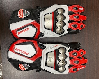 DUCATI CORSE Motorbike Racing Leather Gloves Top Grain Cowhide Leather ...