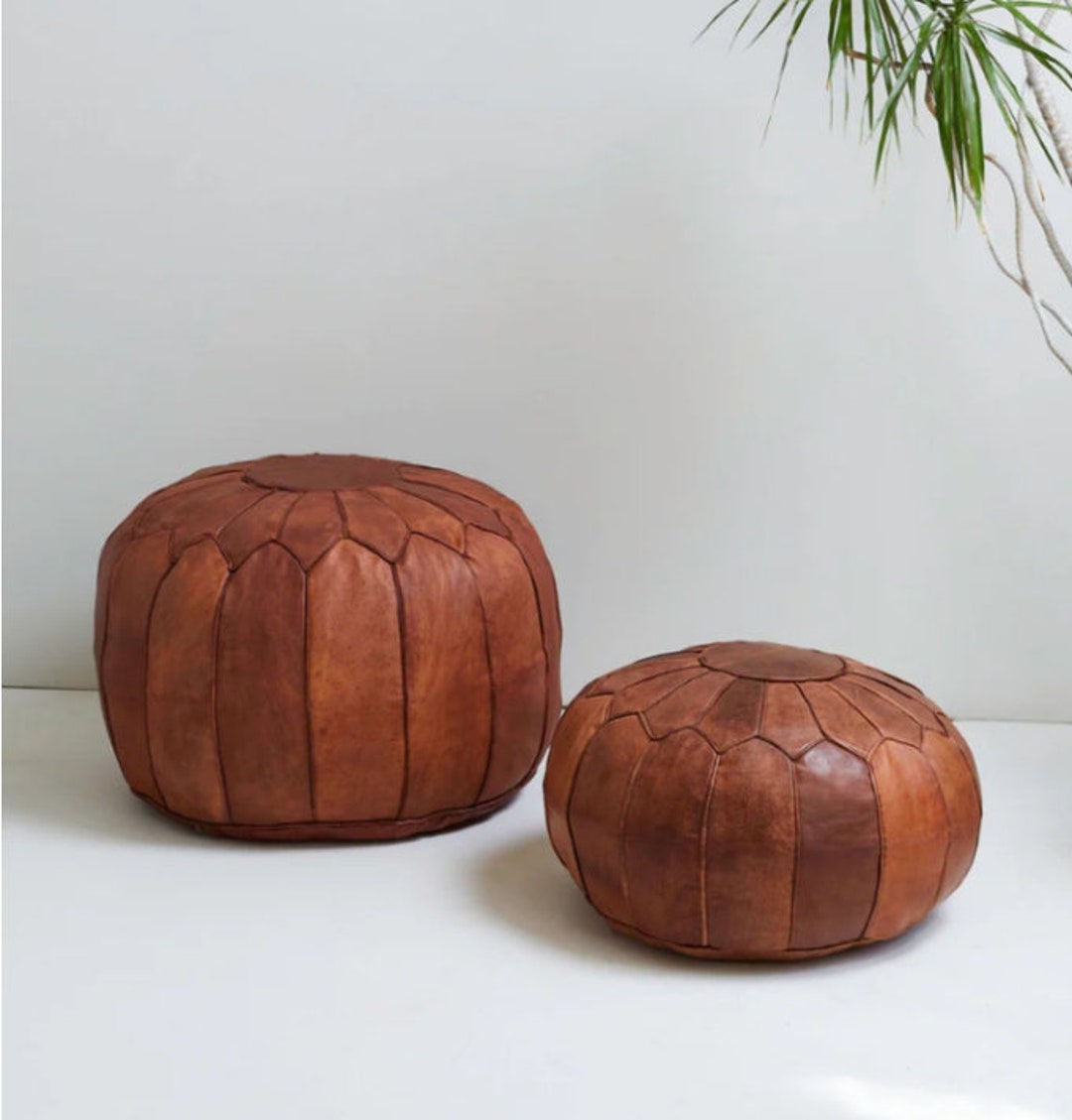 Moroccan Leather Ottoman Pouf, Round Leather Hassock Ottoman Pouf ...