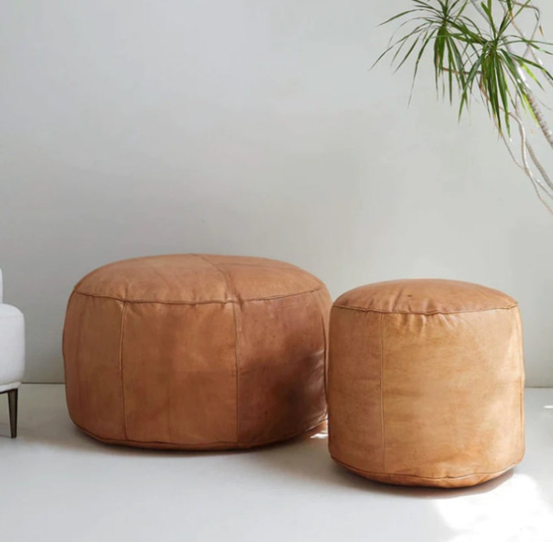 Soft and Stylish Handcrafted Leather Hassock Round Pouf Ottoman,round ...