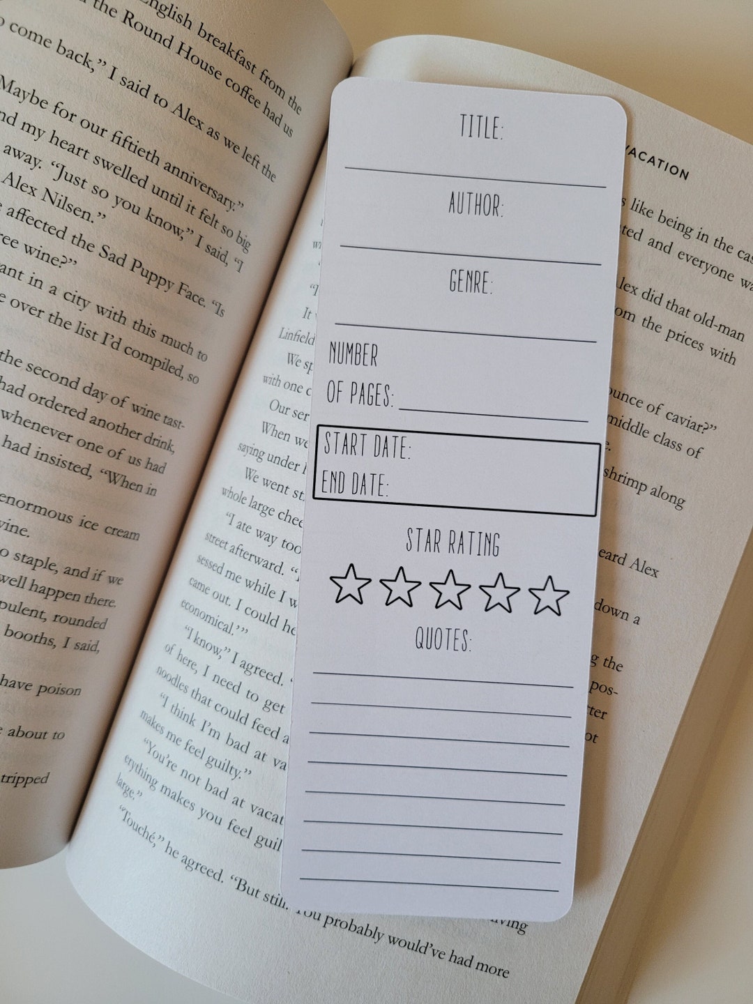 Reading Journal Bookmark - Etsy