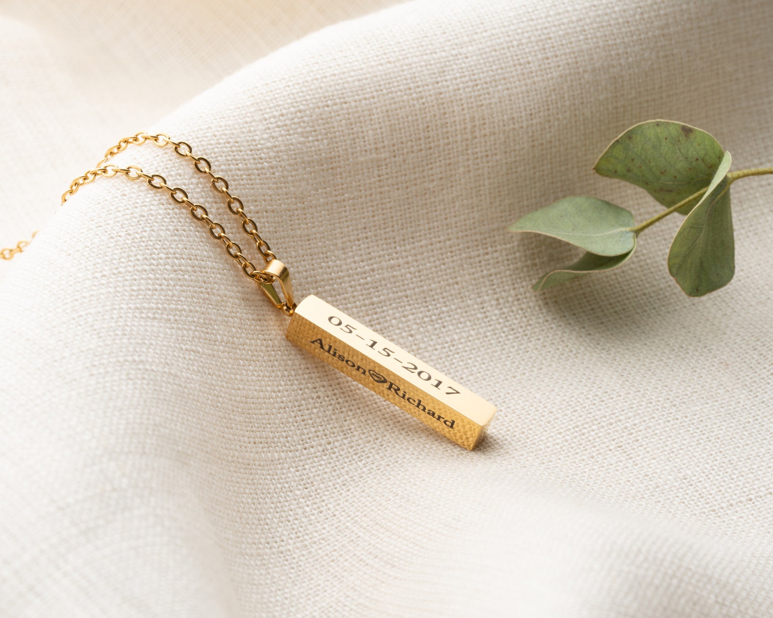 Custom Engraved Necklace • Elegant Vertical Bar With Coordinates • Name ...