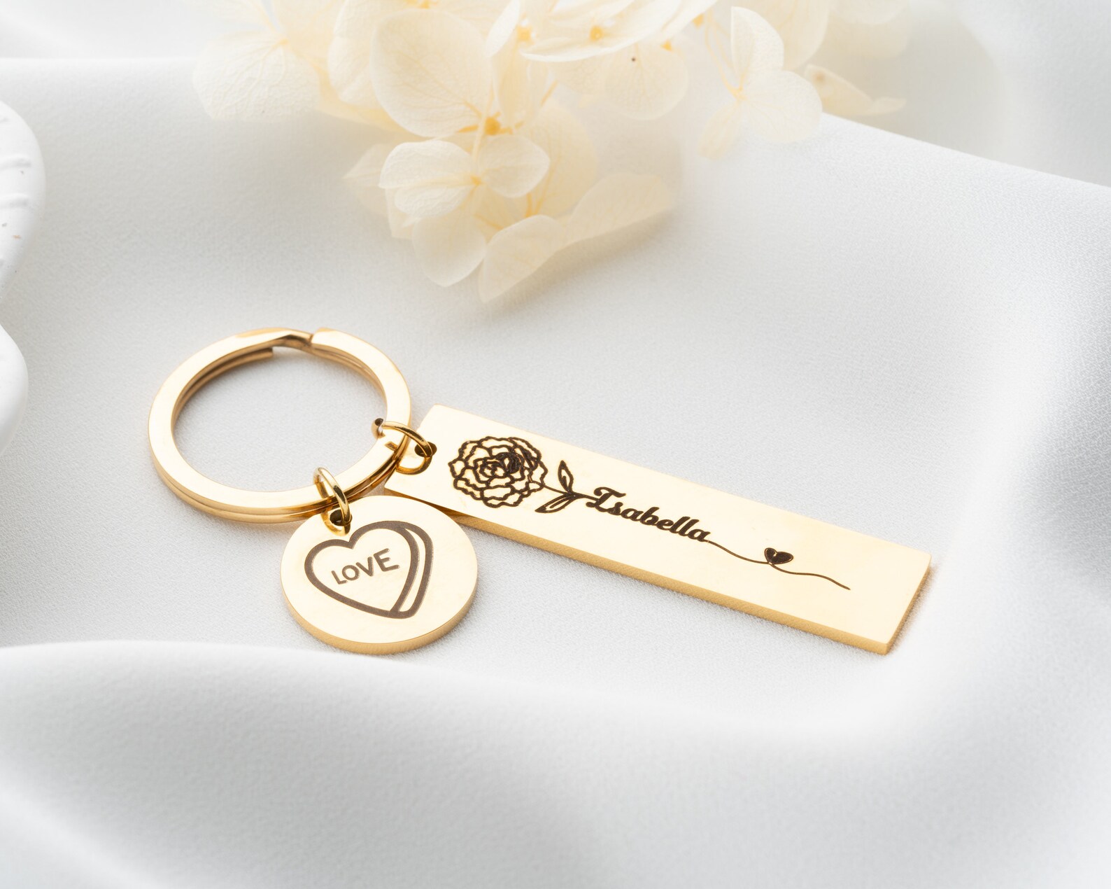 Personalized Birth Flower Keychain • 'drive Safe' Stainless Steel ...