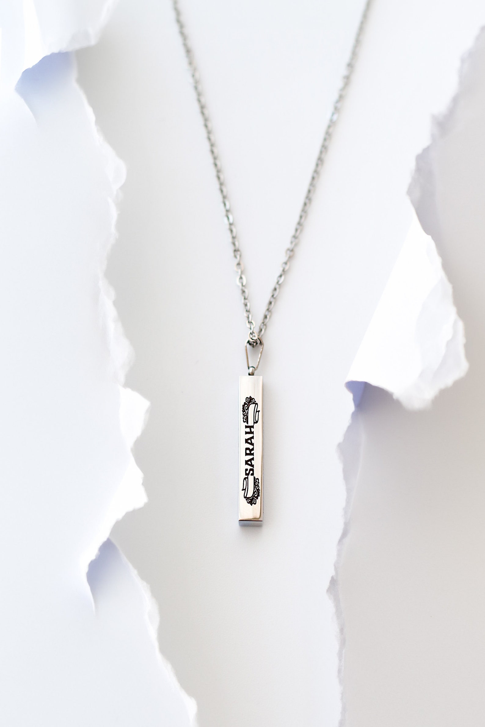 Custom Engraved Necklace • Elegant Vertical Bar With Coordinates • Name ...