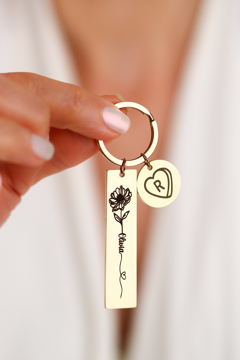Personalized Birth Flower Keychain • 'drive Safe' Stainless Steel ...