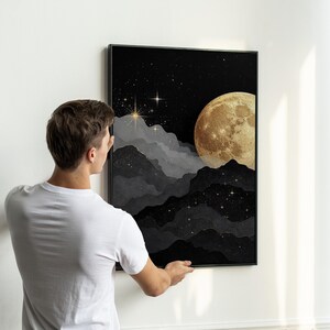 Modern Moon Phase Wall Art | Set of 3 Celestial Canvas Prints in Black ...