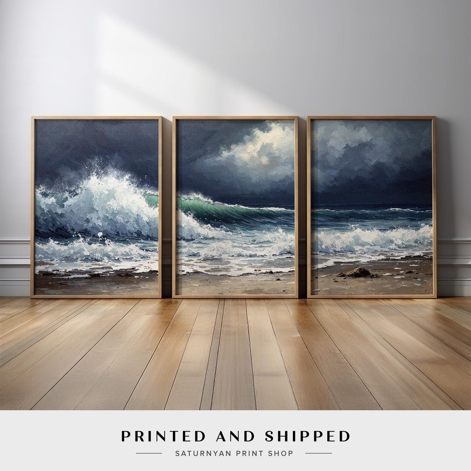Ocean Wave Wall Art Set of 3 | Coastal Triptych Canvas Prints With ...