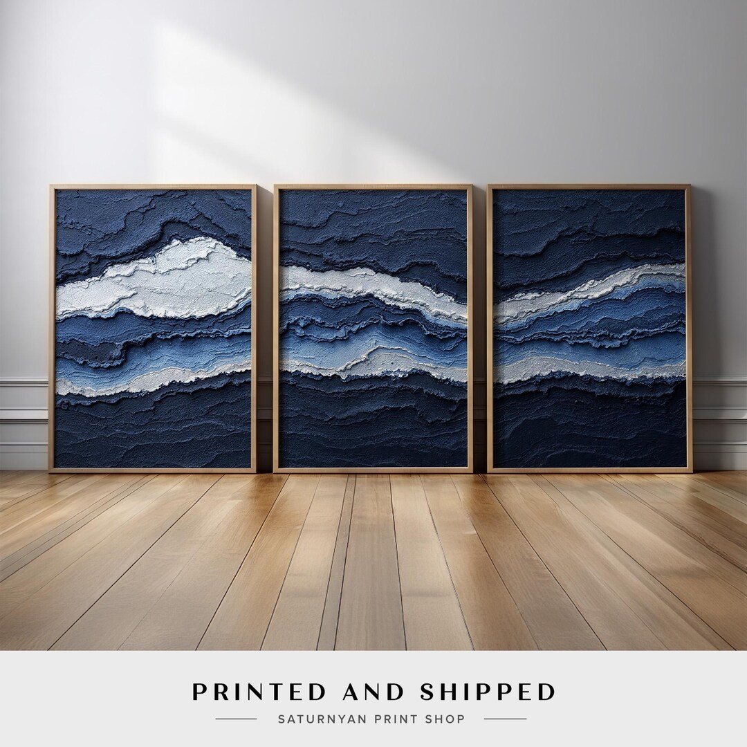 Deep Sea Abstract Wall Art | Dark Blue Ocean-inspired Wave Canvas ...