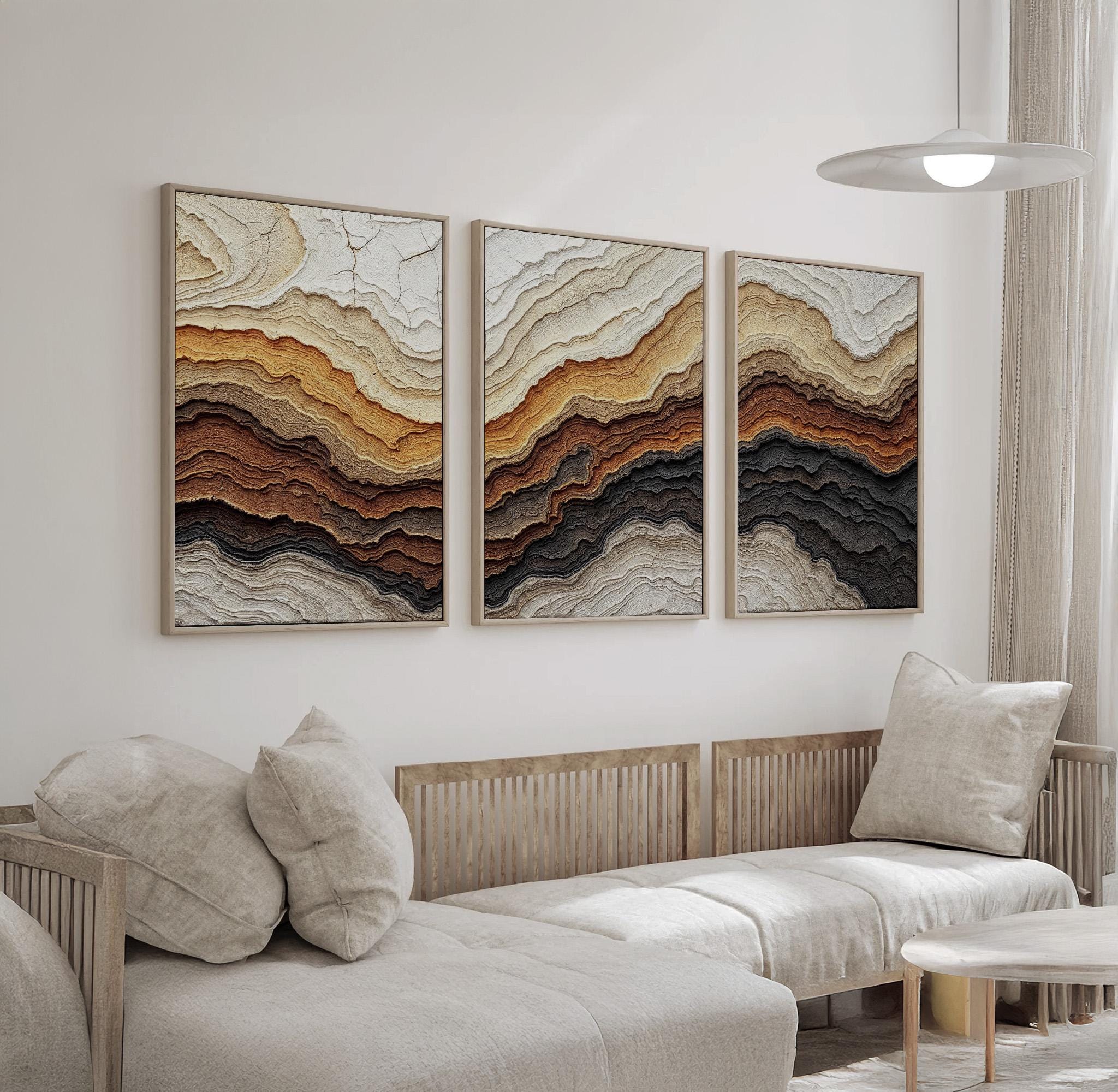 Earth Tone Layered Abstract Wall Art Set of 3 | Sediment Pattern ...