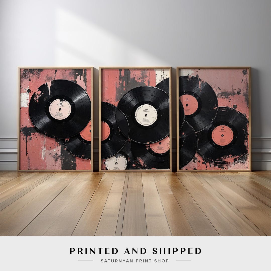 Music Vinyl Wall Art, Retro Record Triptych, Grunge LP Decor, DJ Studio ...
