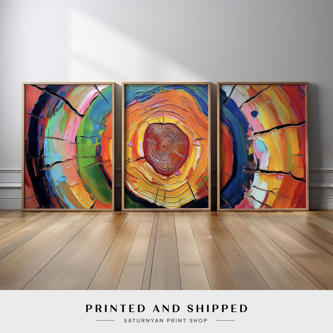 Colorful Tree Ring Abstract Art Set - Natural Wood Pattern Prints ...