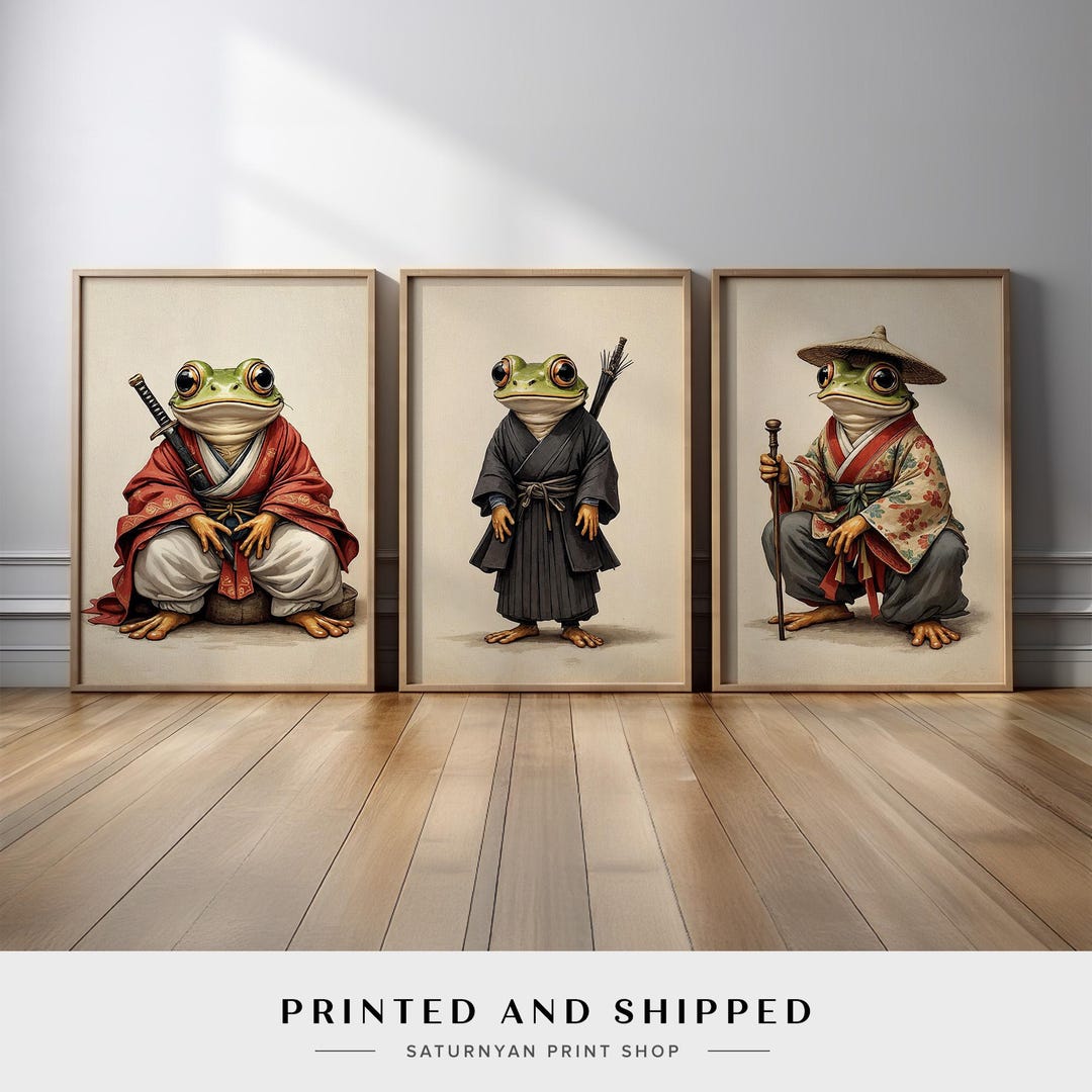 Samurai Frog Wall Art Set, Japanese Warrior Frog Prints, Zen Frog Decor ...