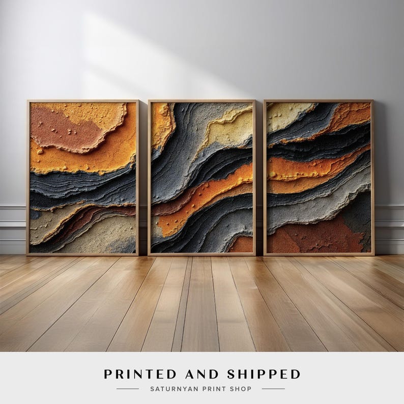 Earth Tone Abstract Wall Art Set of 3 | Canyon Inspired Geological ...