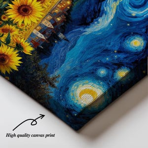 Van Gogh Starry Night Inspired Sunflower Field Canvas Print - Vibrant ...